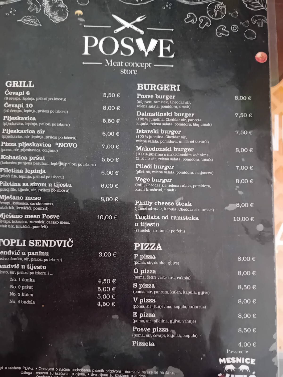 Menu at Fast food Posve, Omiš