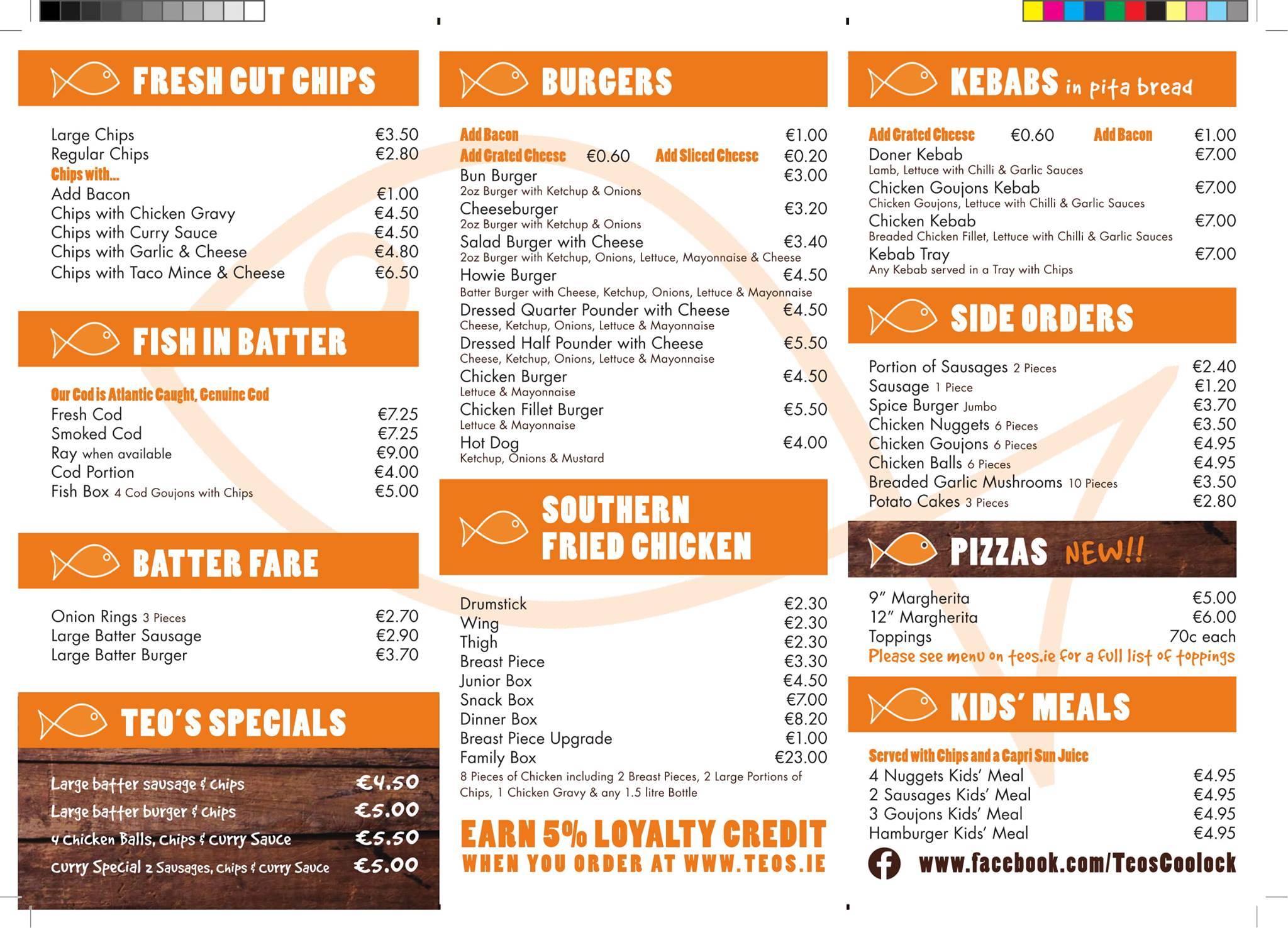 Menu at Teo's Chipper Coolock Take Away & Delivery fast food, Dublin