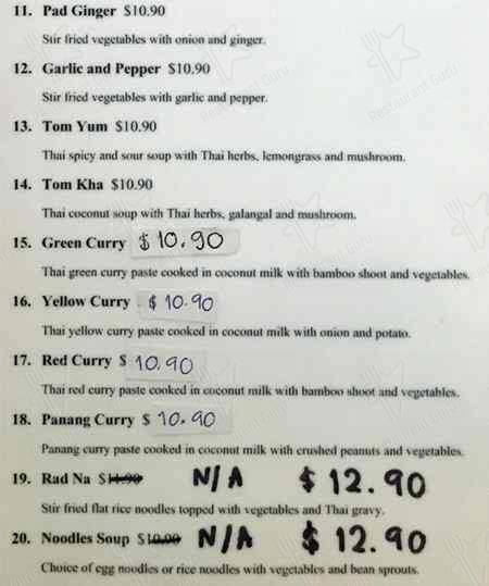 Menu at Thai Meal fast food, Auckland