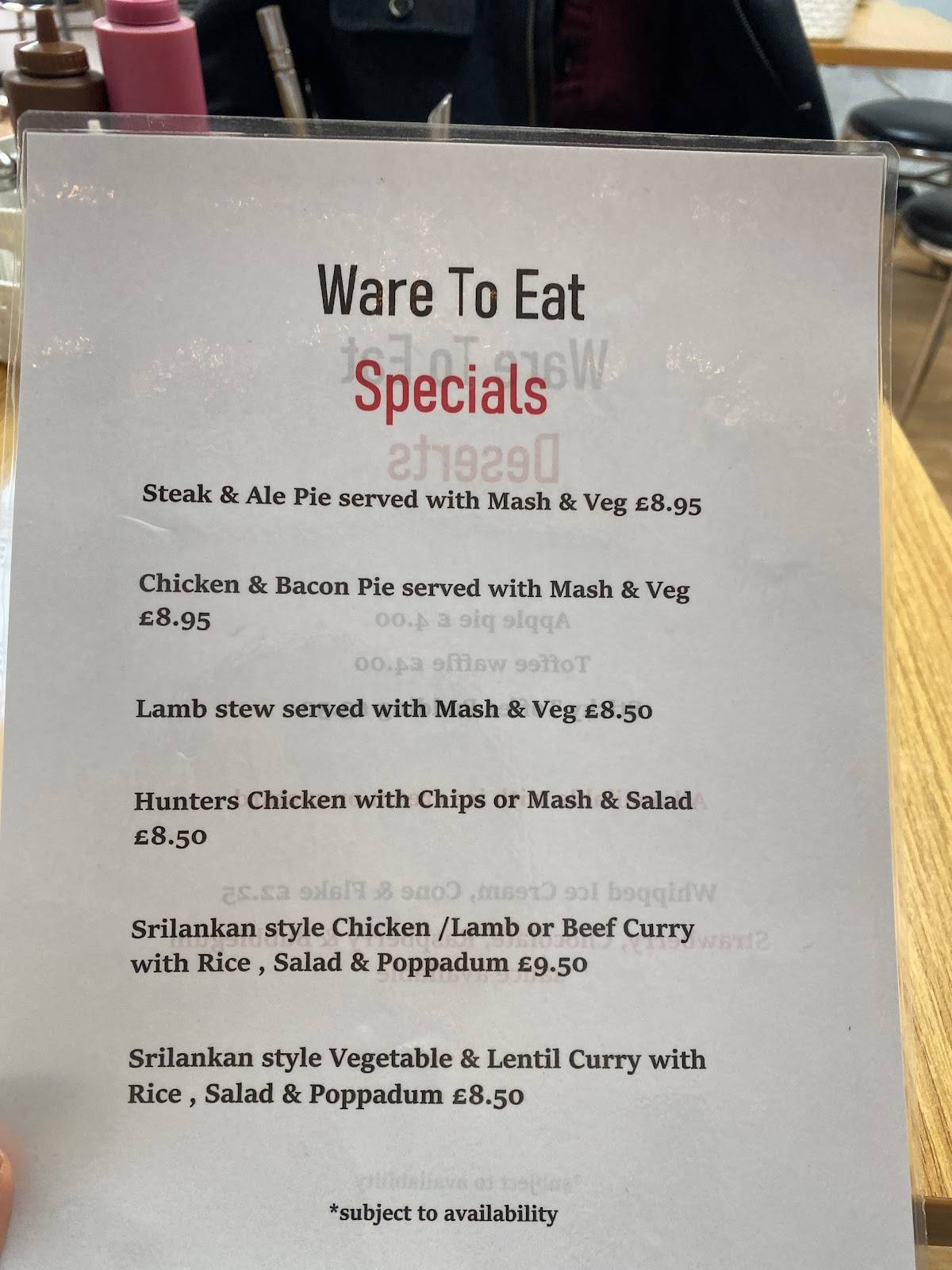 Menu at Ware To Eat fast food, Ware