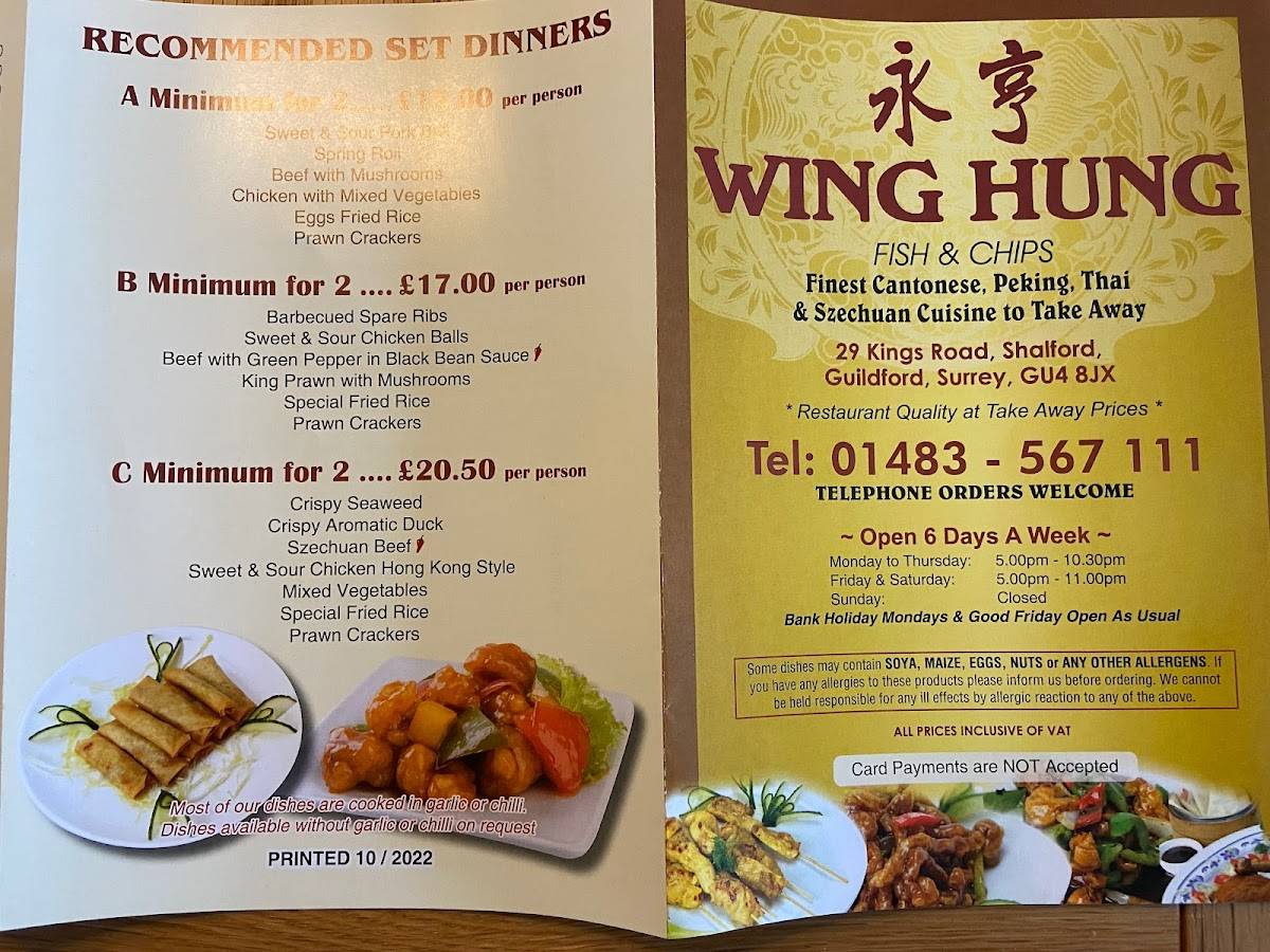 Menu at Wing Hung fast food, Guildford