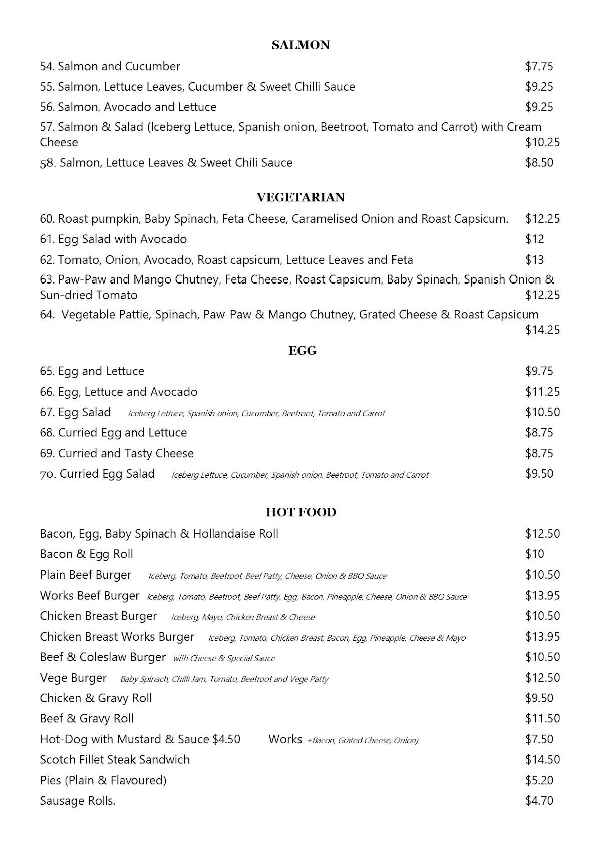 Menu at Wynyard St. Kitchen fast food, Singleton