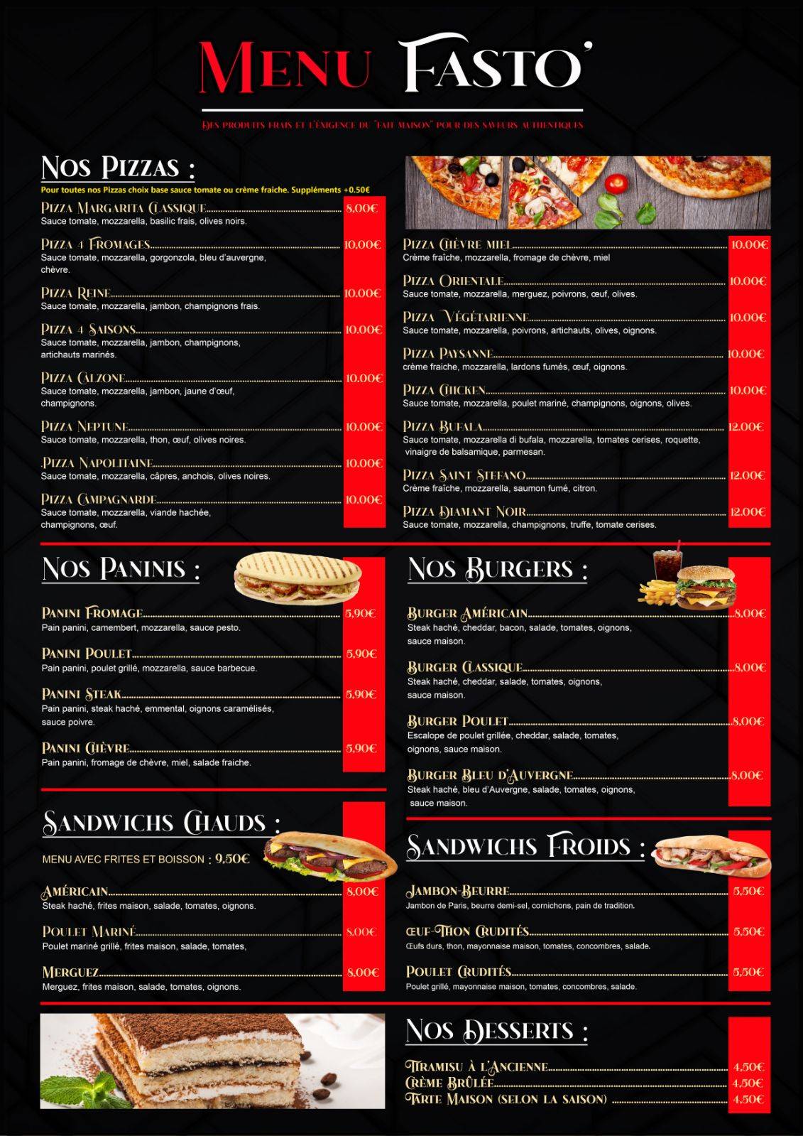 Menu au Fasto’Resto restaurant, Le Bouscat