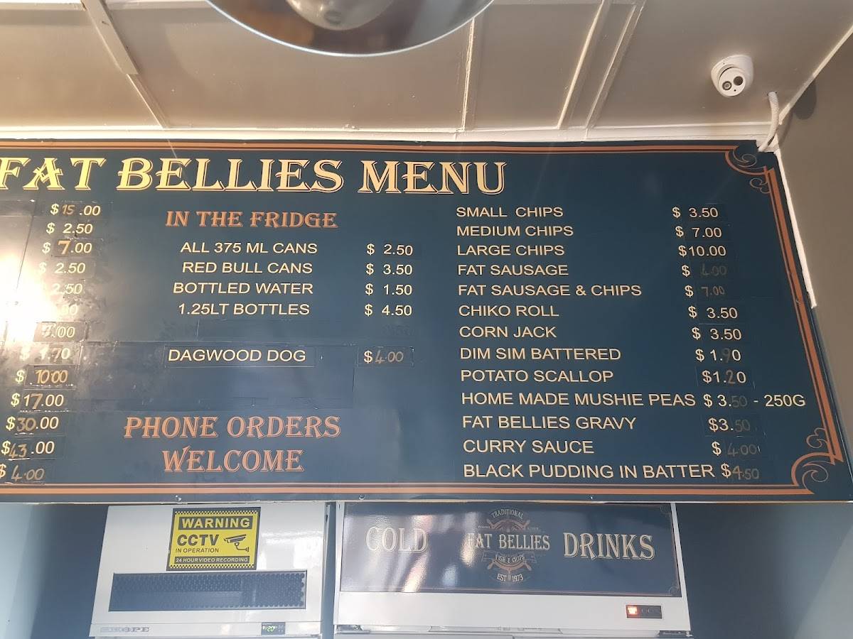 Menu at Fat Bellies Traditional Fish and Chips fast food, Armadale
