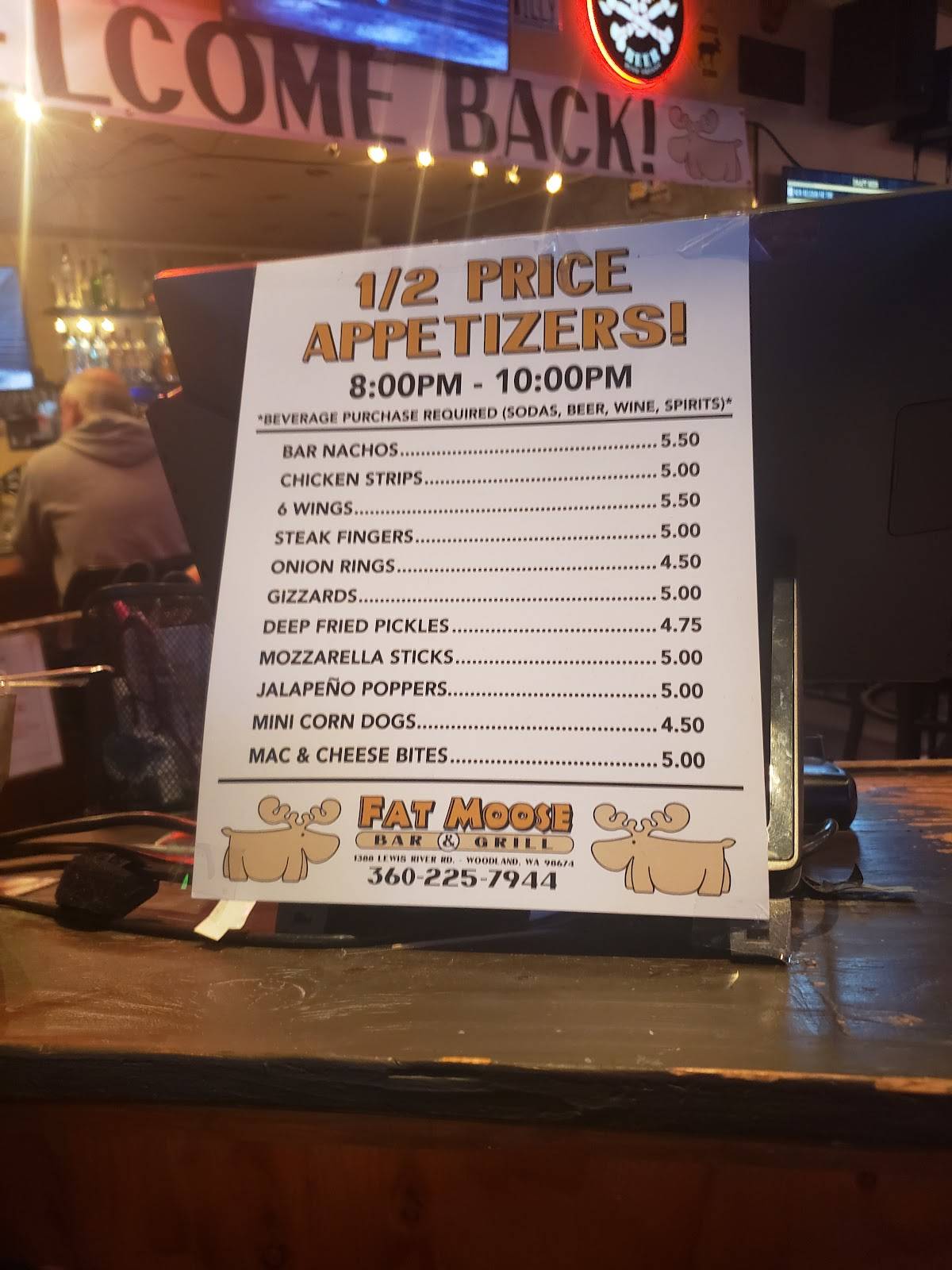 Menu at Fat Moose Bar & Grill, Woodland