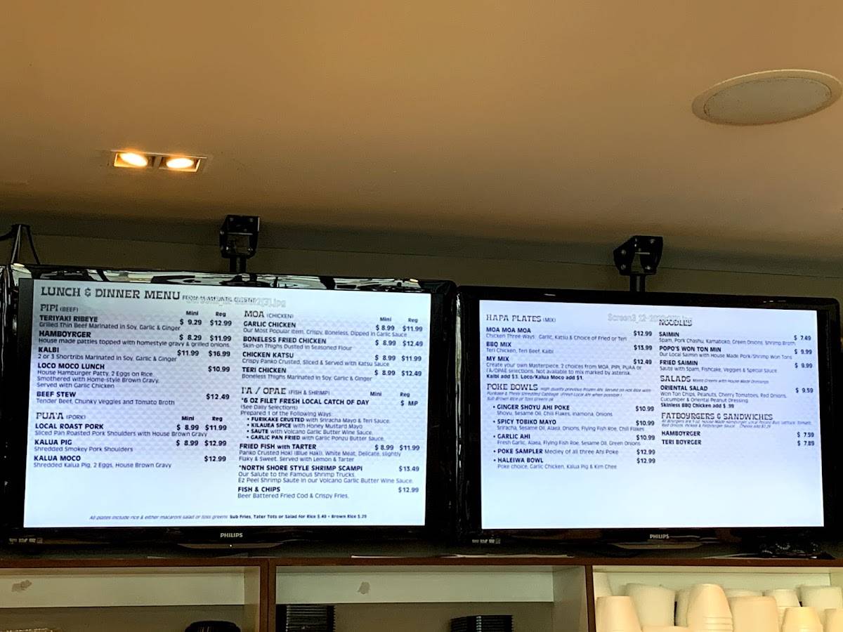 Menu at Fatboy's Hawaii Kai restaurant, Honolulu, Kalanianaʻole Hwy