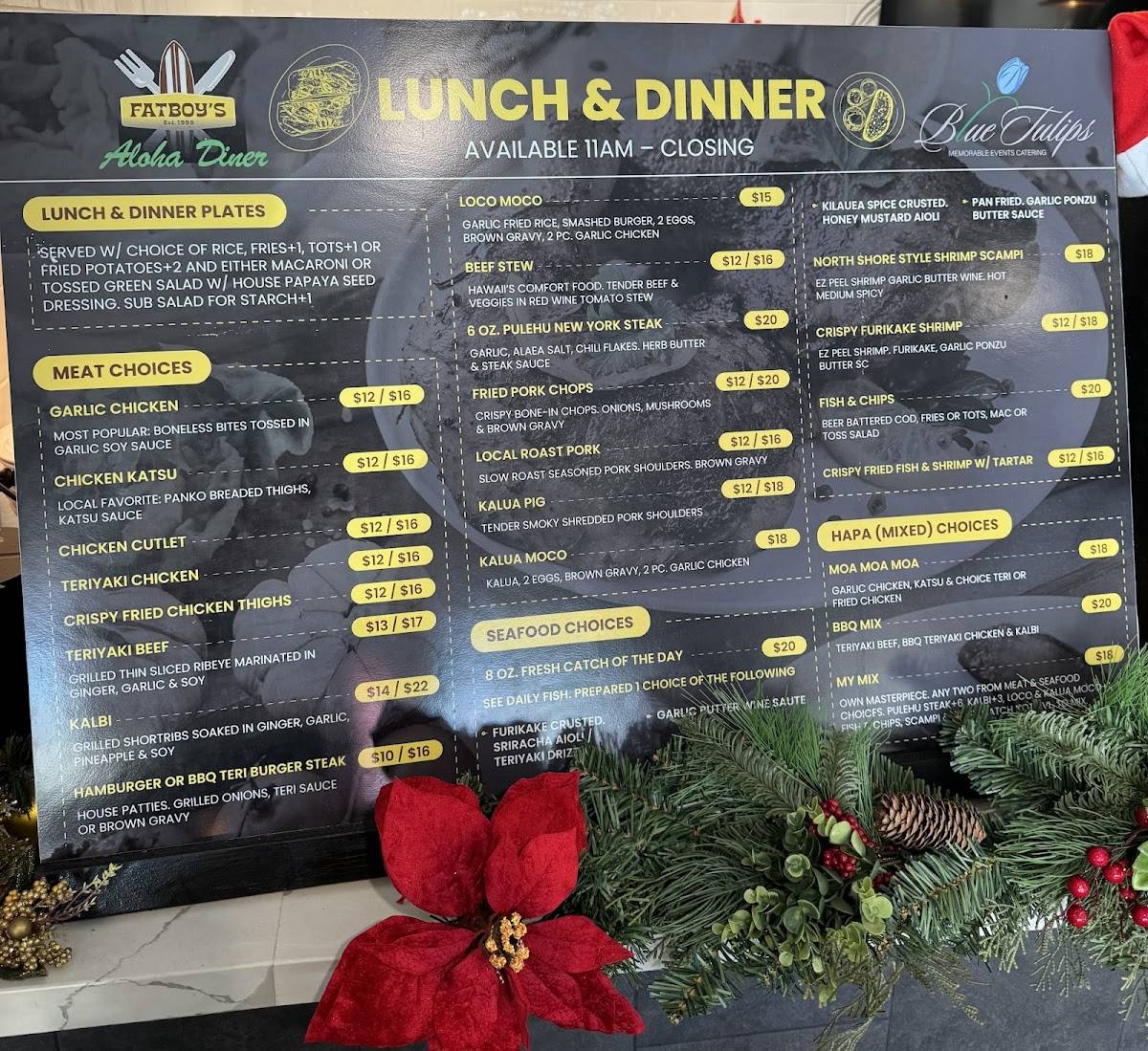 Menu at Fatboy's Hawaii Kai restaurant, Honolulu, Kalanianaʻole Hwy