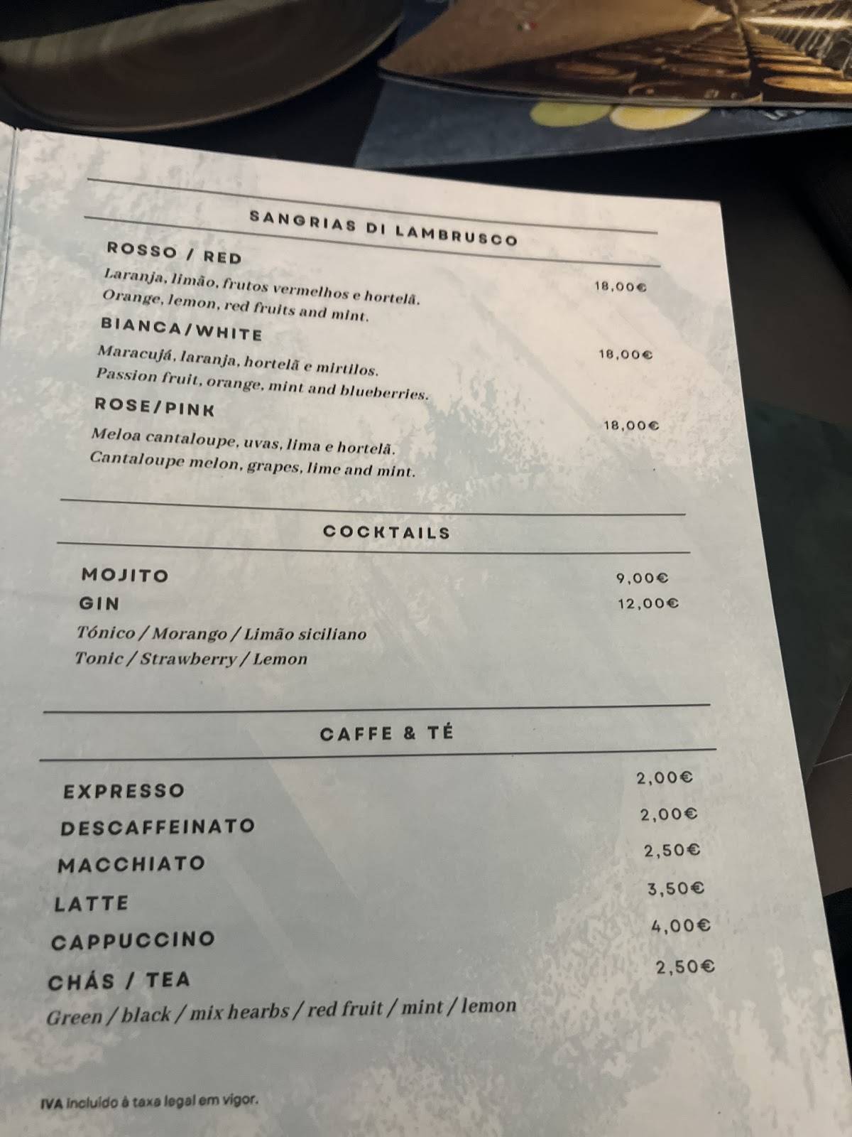 Menu at Fatto da Cláudio Coelho restaurant, Sintra