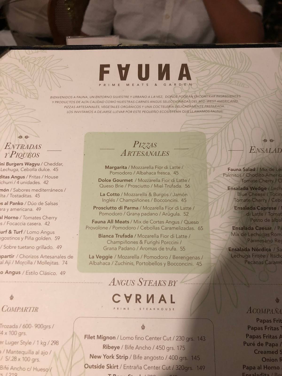 Carta de Fauna Restaurante, Santiago de Surco