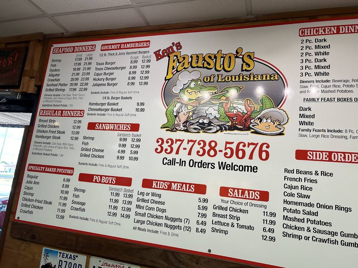 Menu at Fausto's Family Restaurant, Kinder, US-165