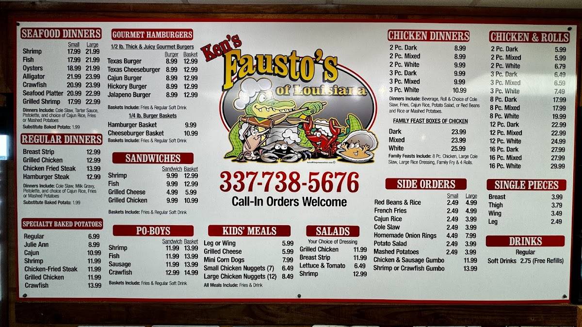 Menu at Fausto's Family Restaurant, Kinder, US-165
