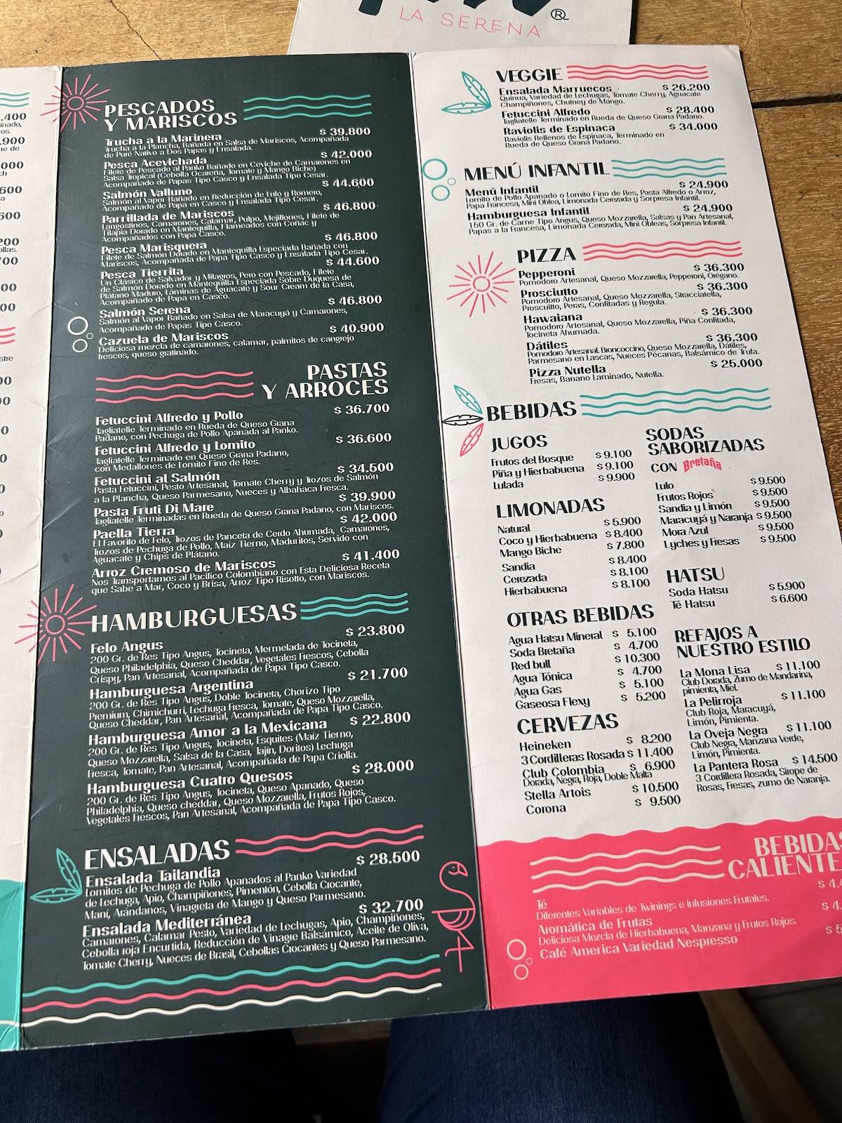 Carta del restaurante Felo La Serena, Ibagué