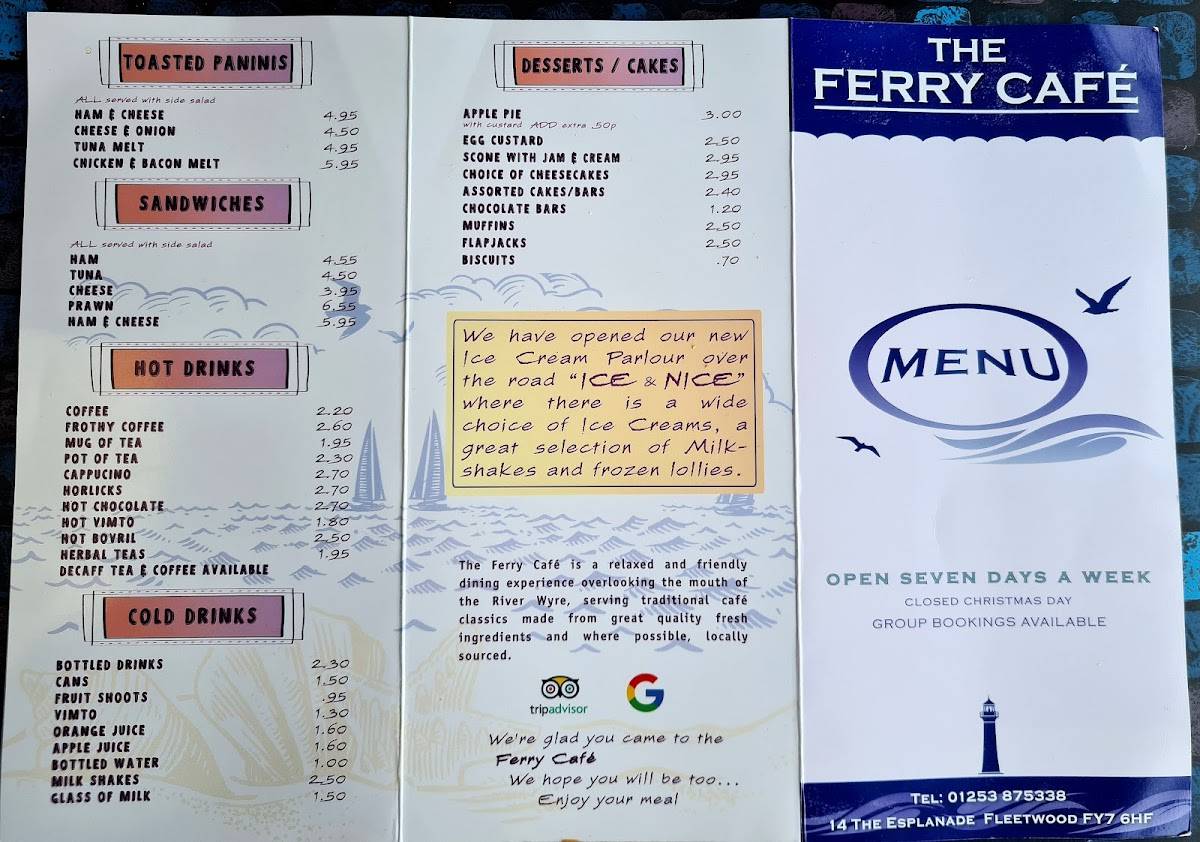Menu at Ferry Café cafe, Fleetwood
