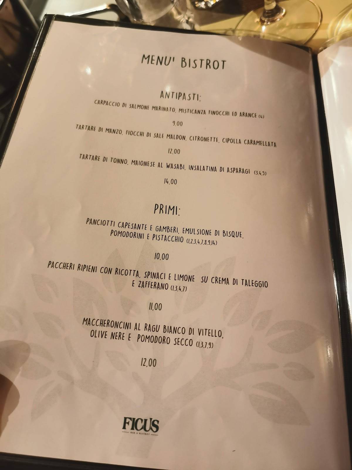Menu da Ficus pub & bar, Giussano