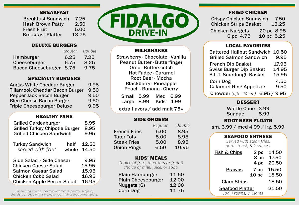 Menu at Fidalgo Drive-In fast food, Anacortes