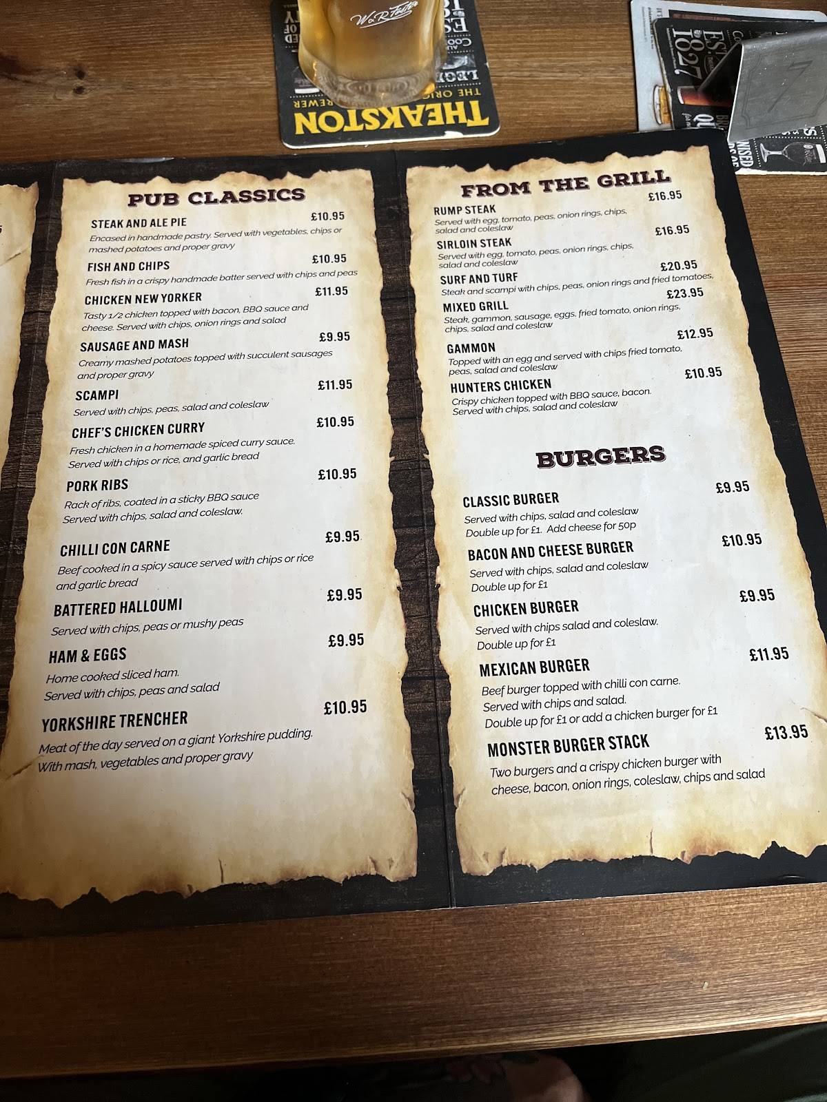 Menu at The Bull Inn pub & bar, Filey, 26 Main St