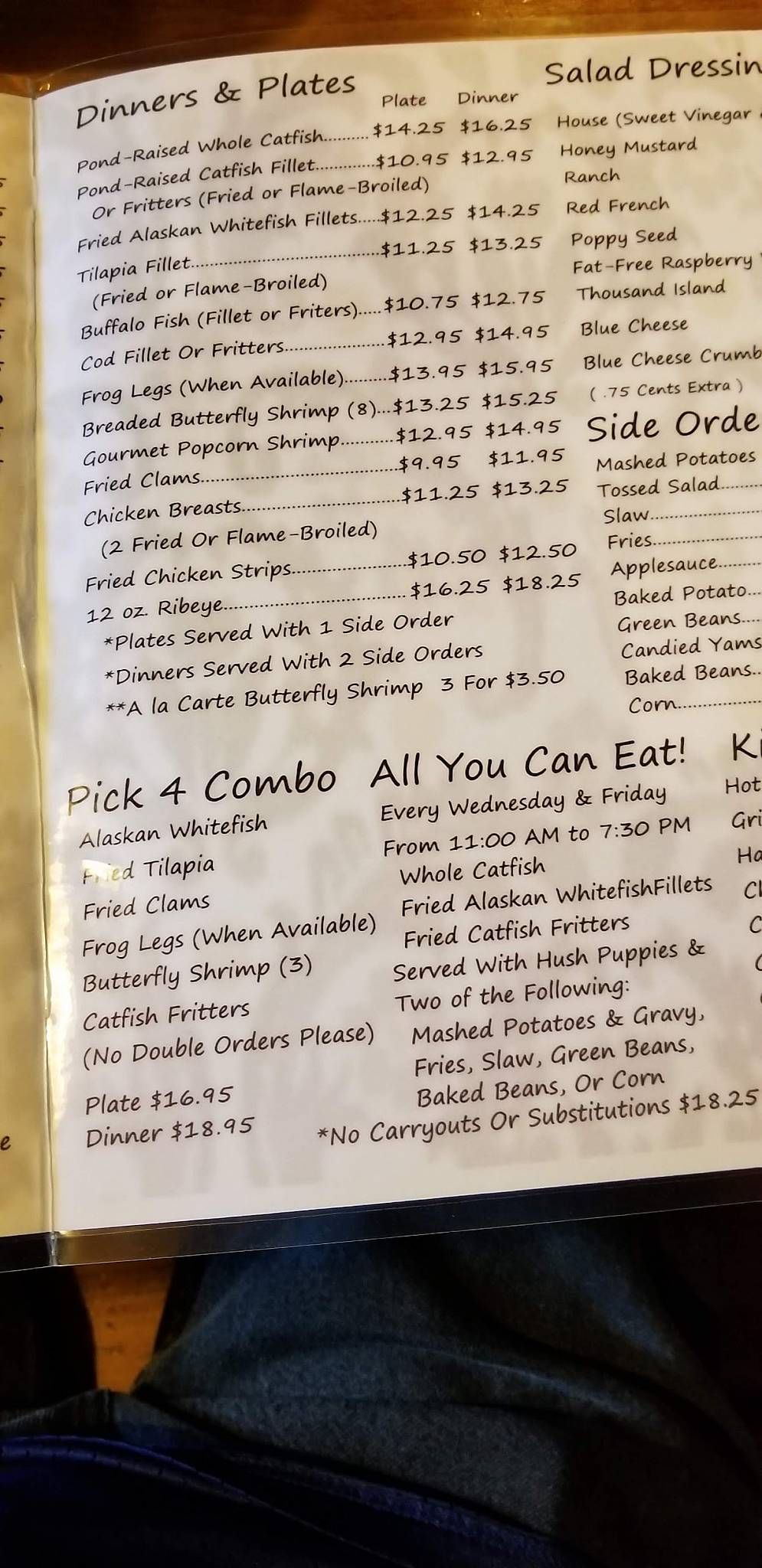 Menu at Fin Inn restaurant, Grafton
