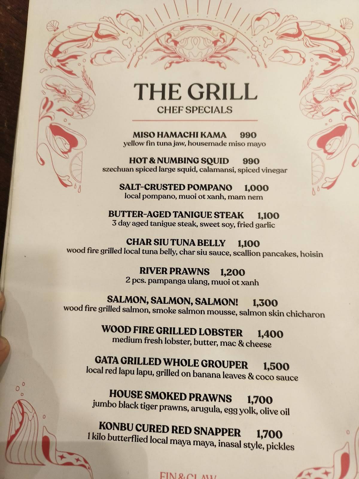 Carta del restaurante Fin & Claw, Ciudad Quezon