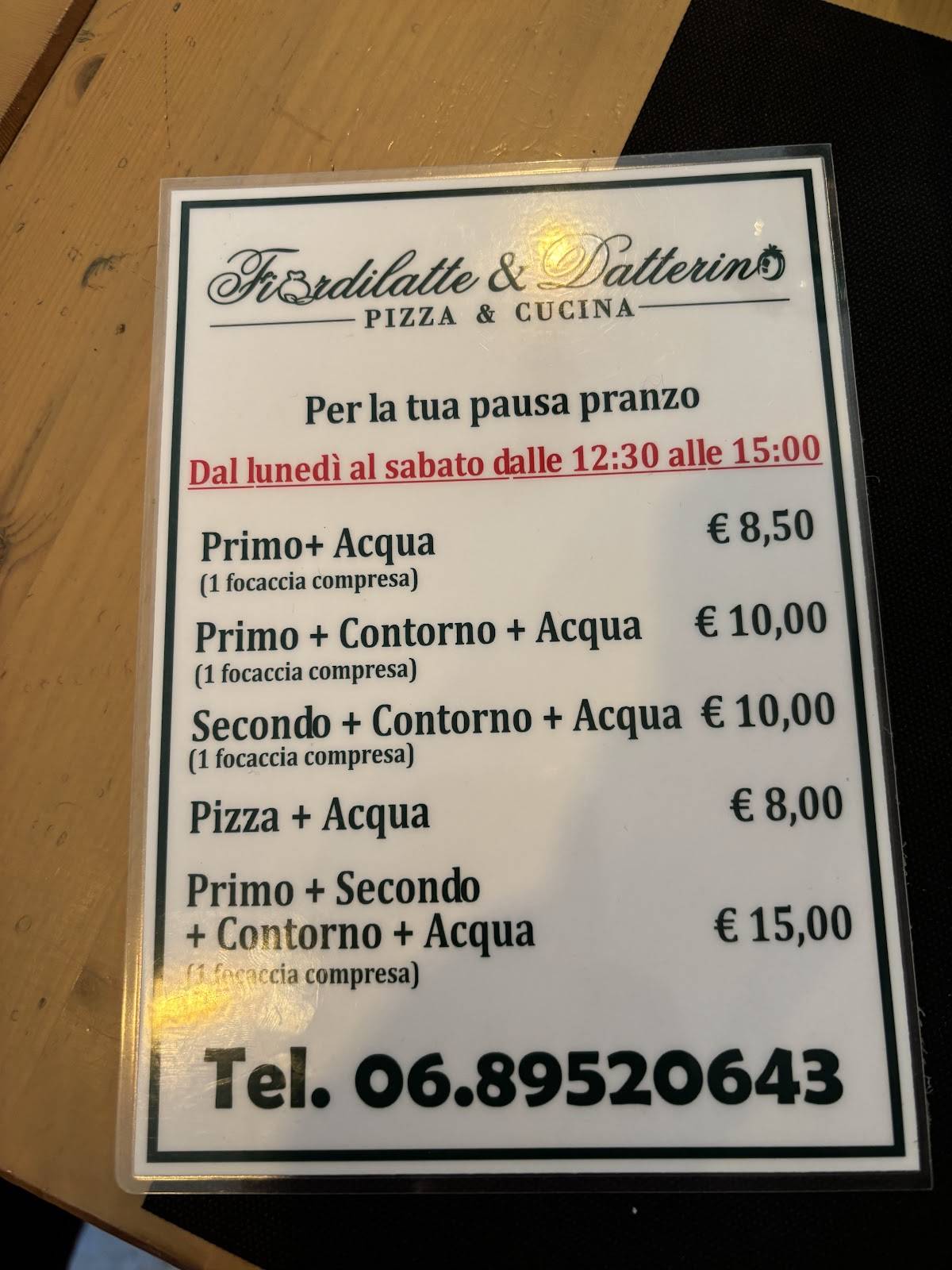 Menu da Fiordilatte & Datterino ristorante, Mostacciano, Via Leonardo Umile