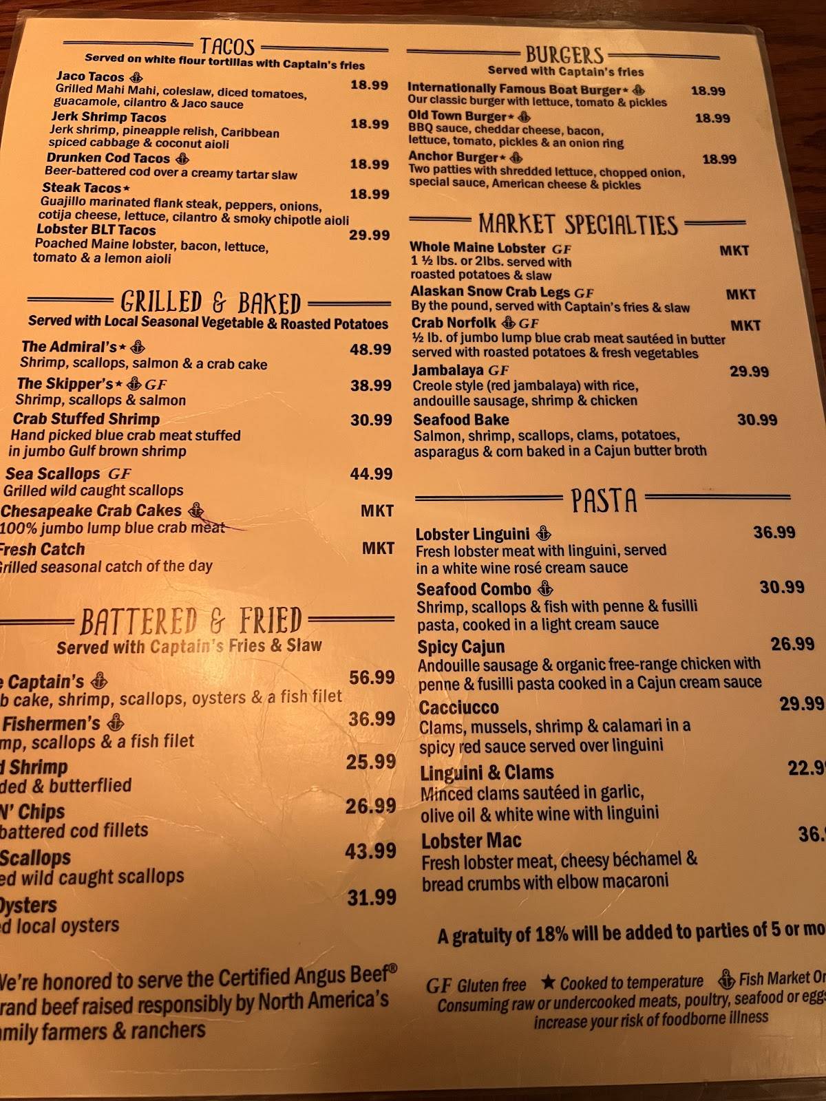 Menu at Fish Market Restaurant, Alexandria, 105 King St