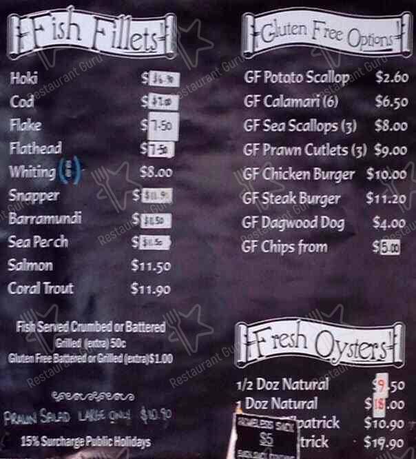 Menu at Flinders Seafood & Bar, Sandgate