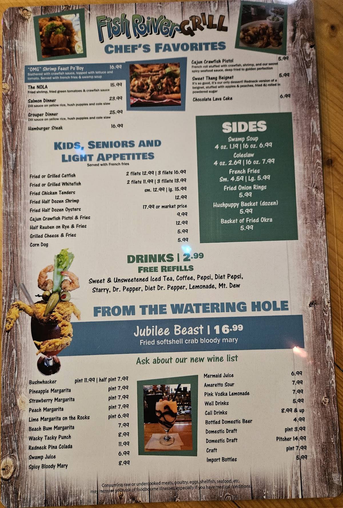 Menu at Fish River Grill restaurant, Foley