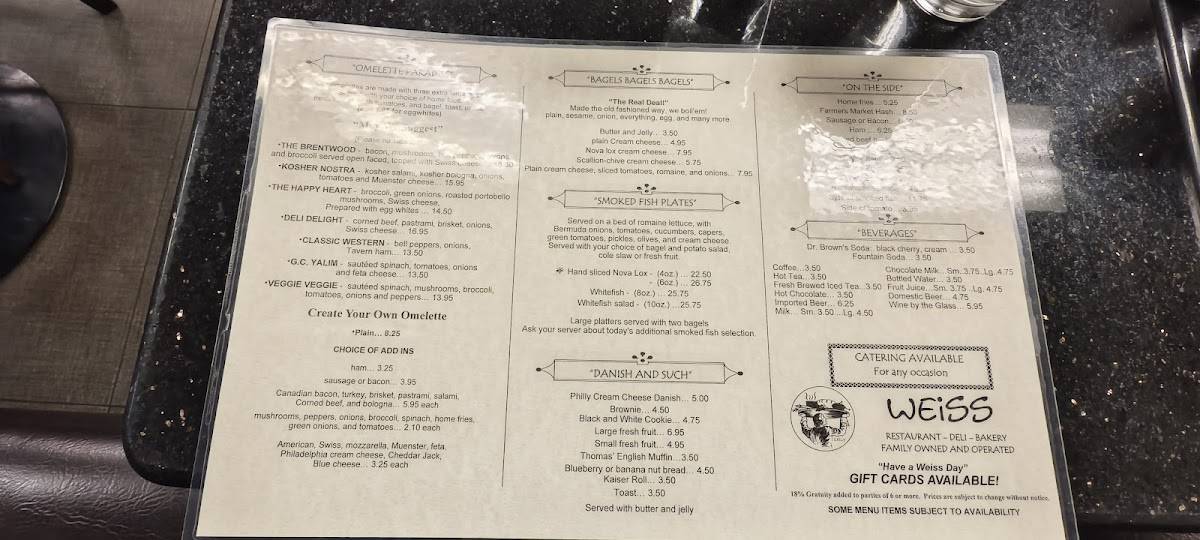 Menu at Fisher’s Deli (formerly Weiss Deli) restaurant, Henderson