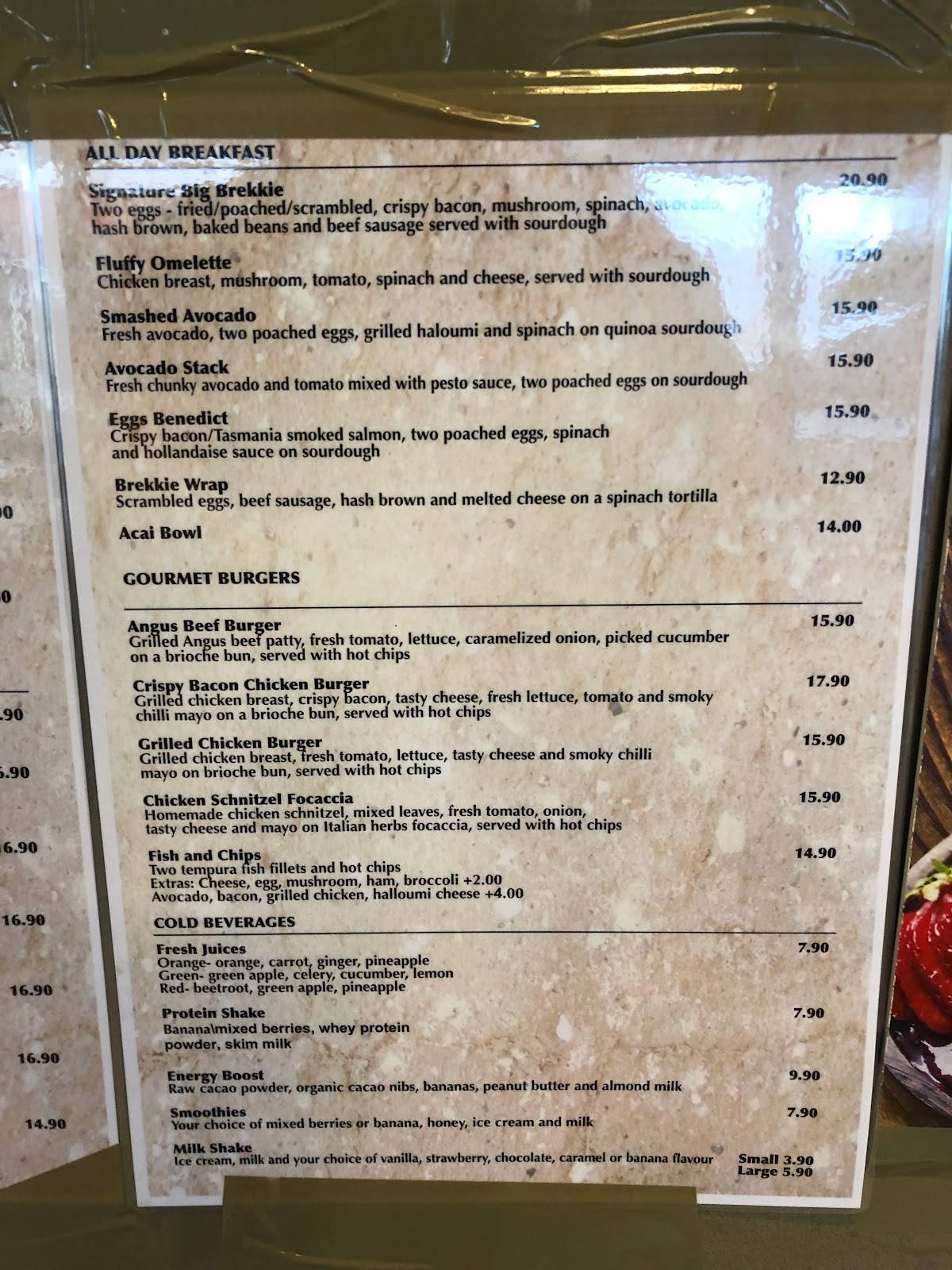 Menu at Cafe @ 49, Five Dock