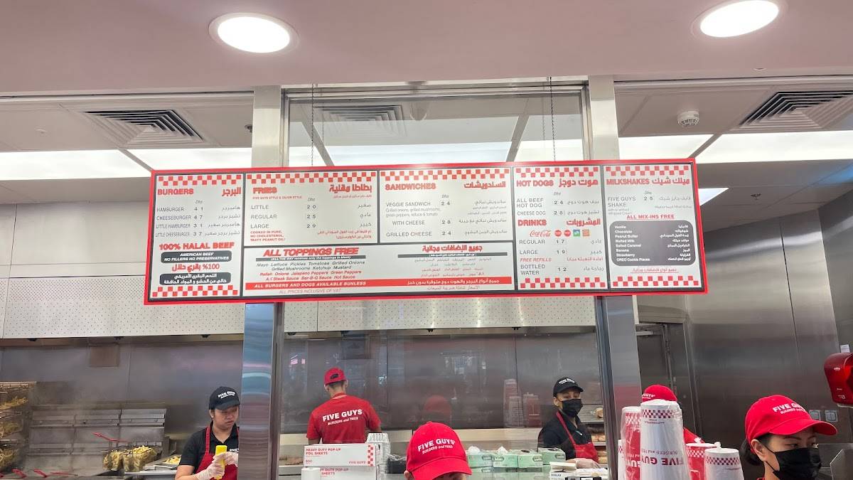 Carta del restaurante Five Guys Dubai Mall, Dubai, The Dubai Mall ...