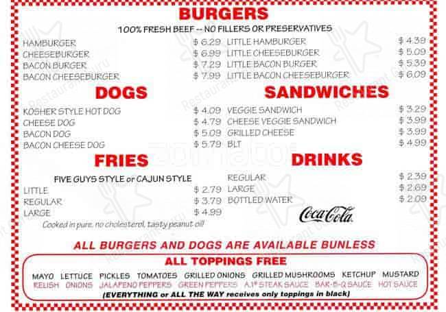 Carta de comida rápida Five Guys, Austin, B Guadalupe St