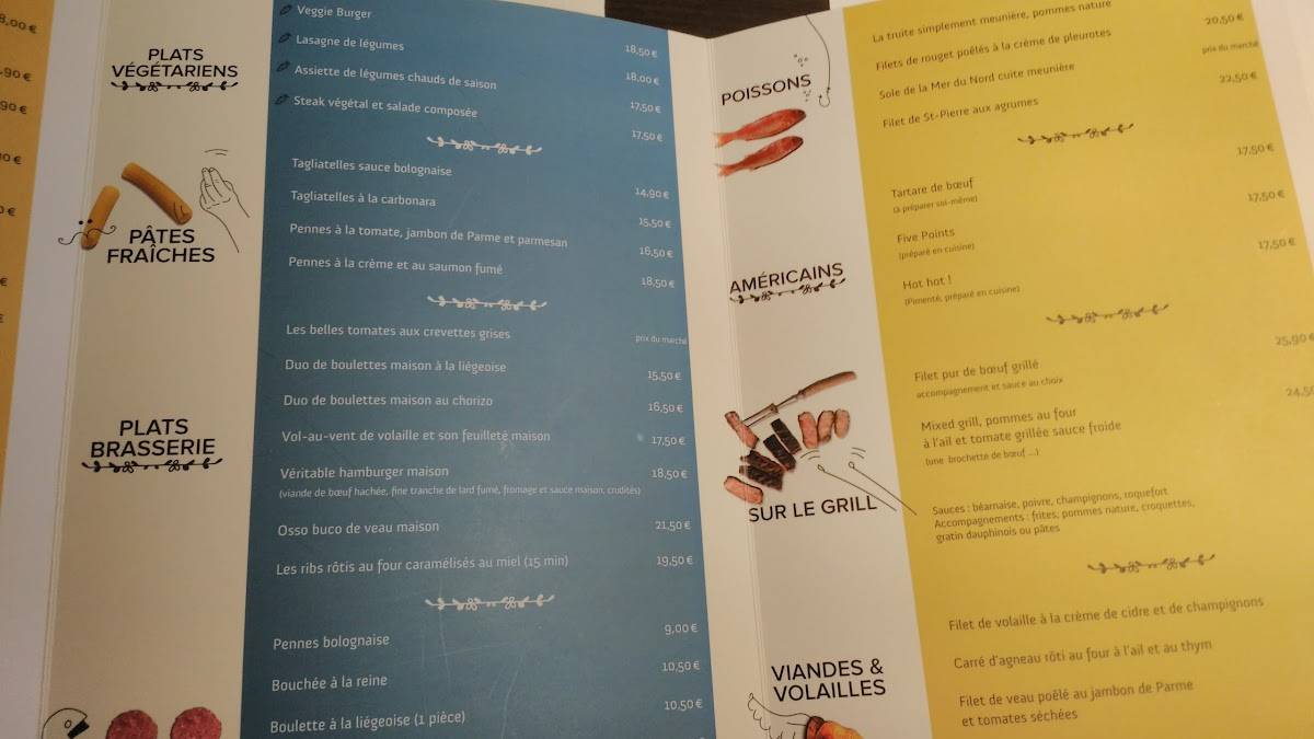 Menu au Five Points, Malmedy
