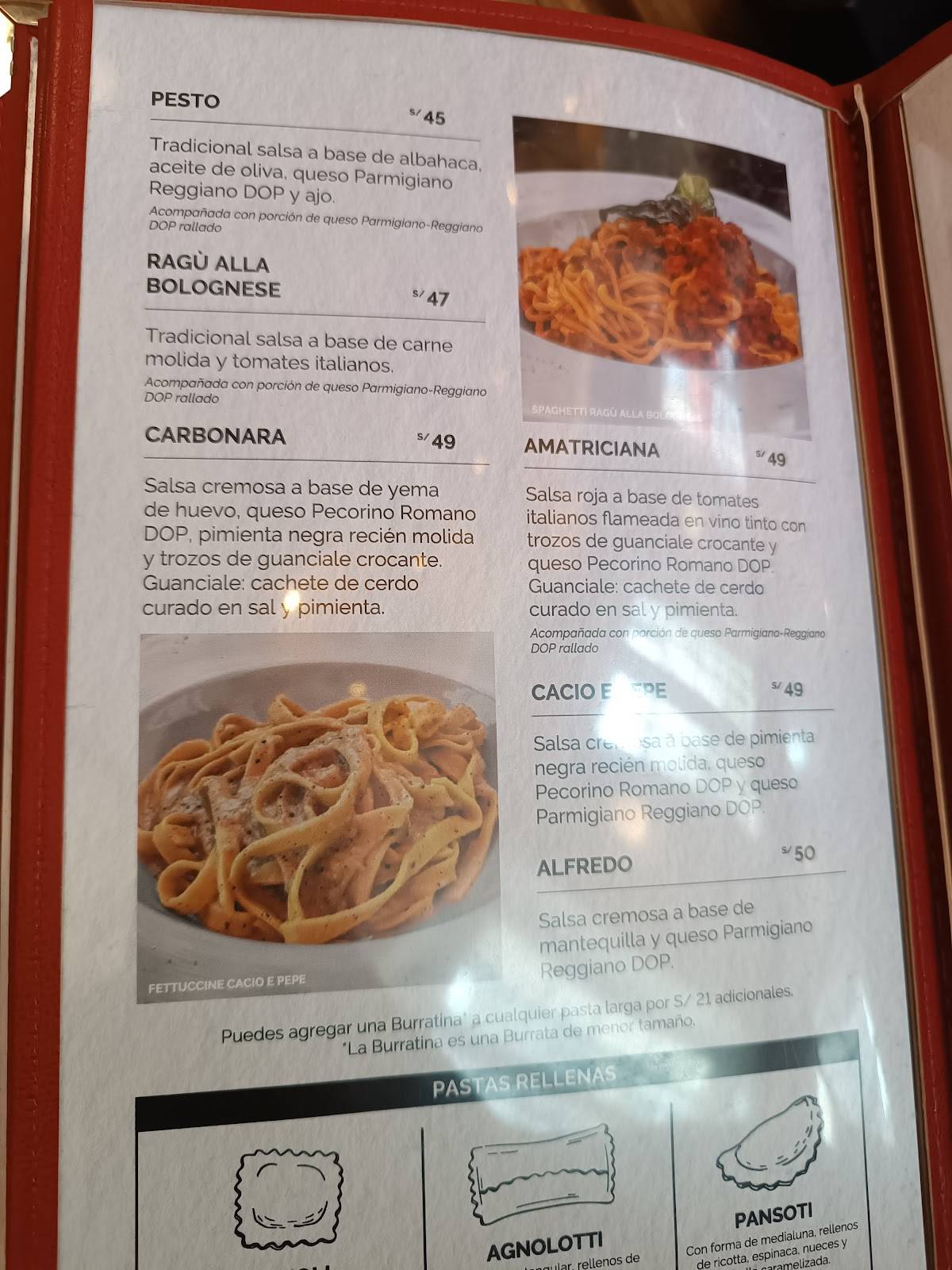 Carta de Flama Pizzería, Miraflores
