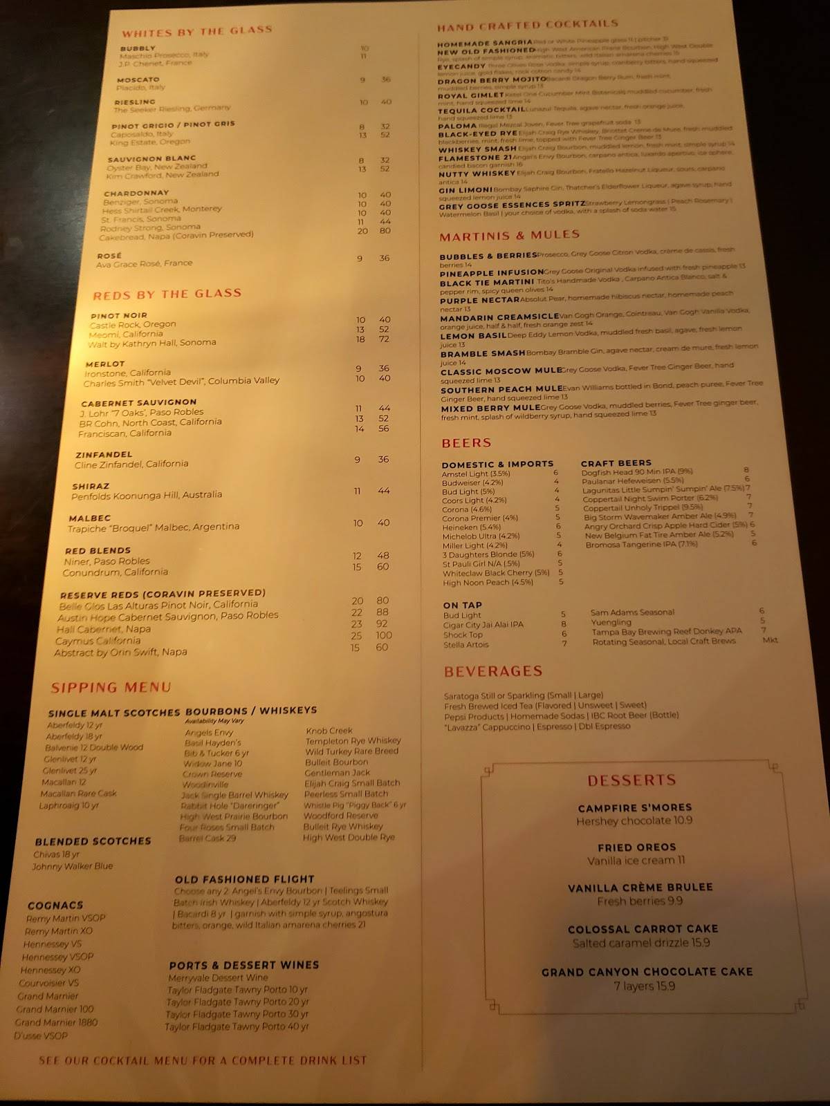 Menu at FlameStone American Grill pub & bar, Oldsmar, Tampa Rd