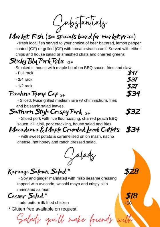 Menu at Flare Restaurant, Port Macquarie