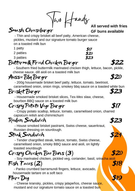Menu at Flare Restaurant, Port Macquarie