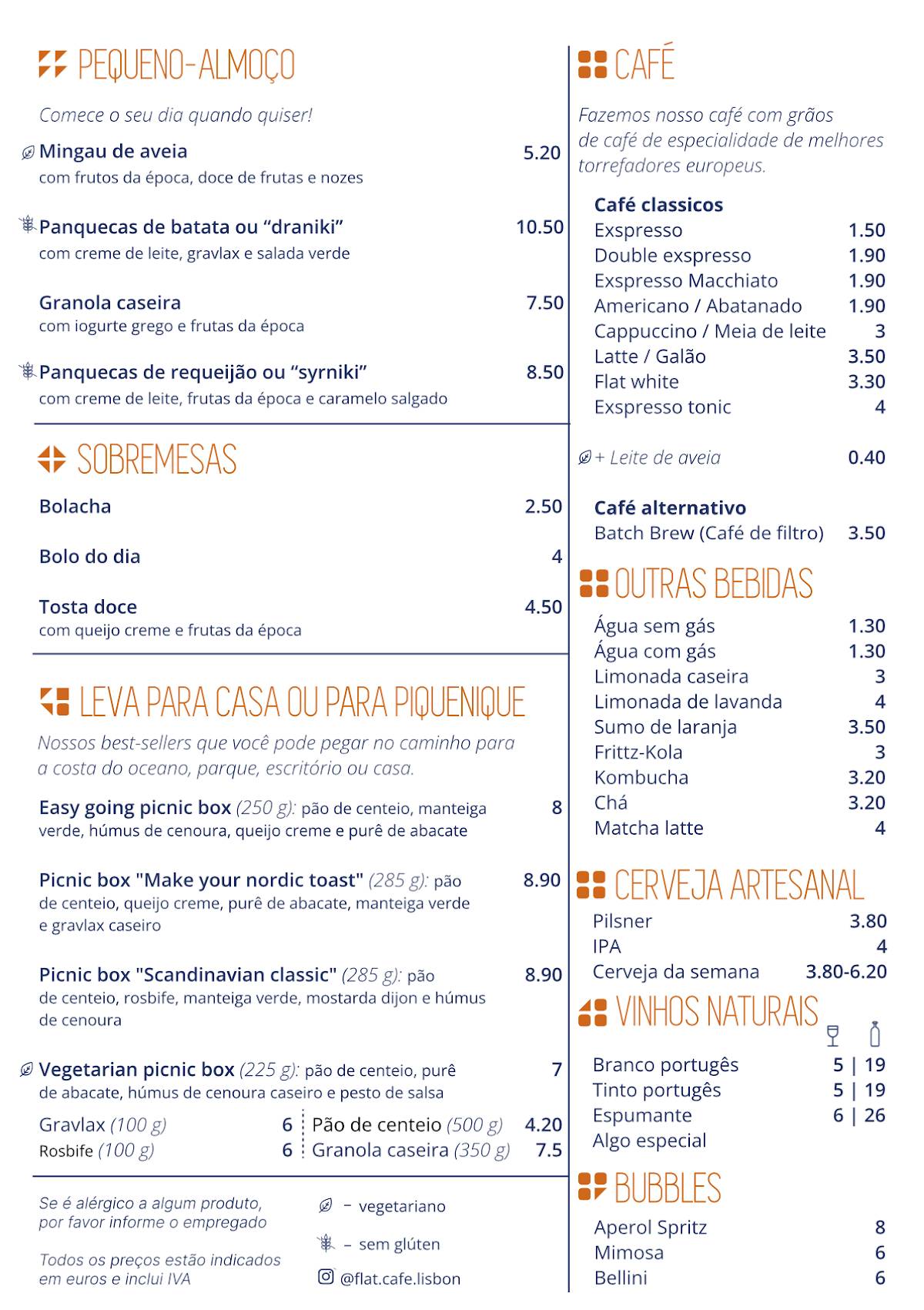 Carta de Flat Cafe, Lisboa