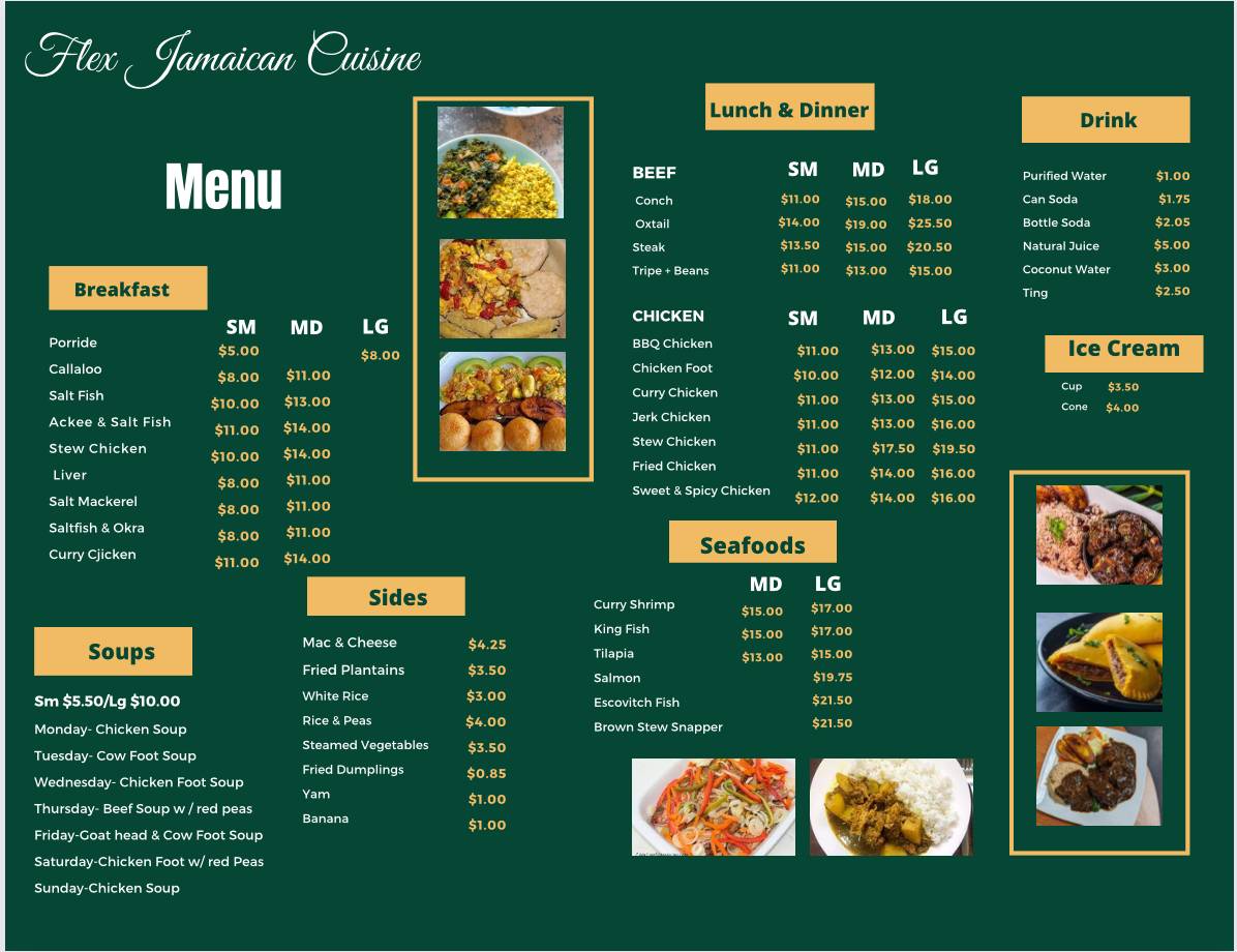 Menu at Flex Jamaican Cuisine BBQ, Brockton
