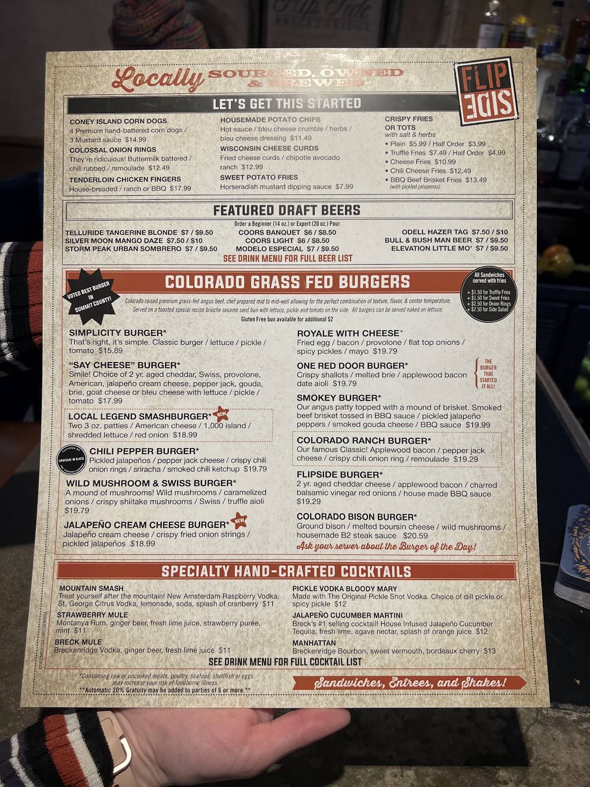 Menu at Flip Side Breckenridge restaurant, Breckenridge