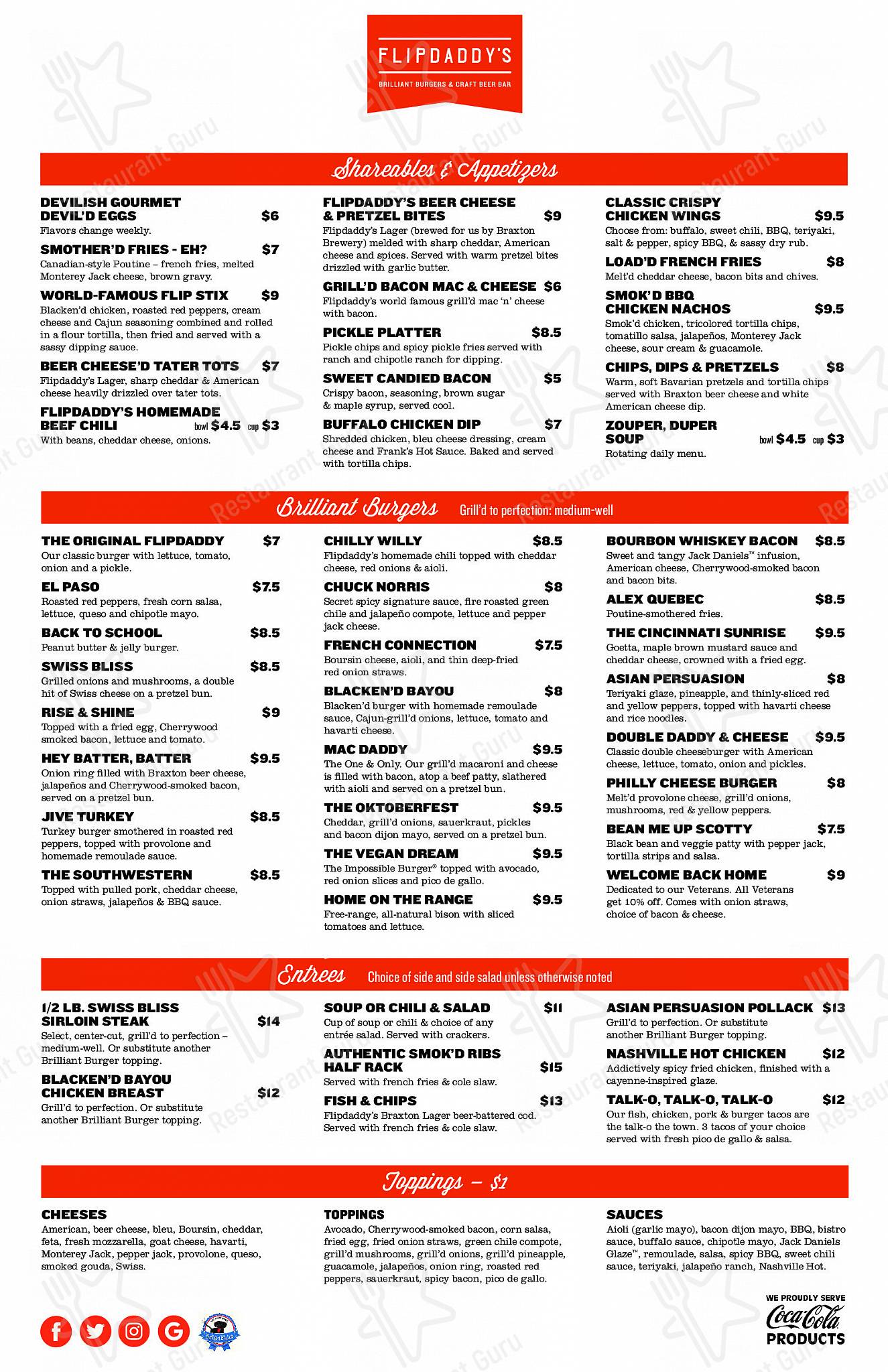 Menu at Flipdaddy's Brilliant Burgers & Craft Beer Bar, Orange Beach ...