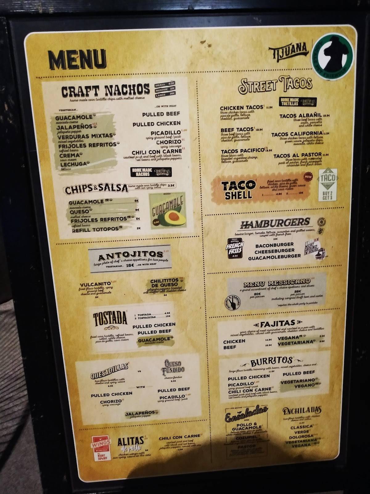 Menu da Tijuana Mexican Grill ristorante, Firenze, Via Il Prato