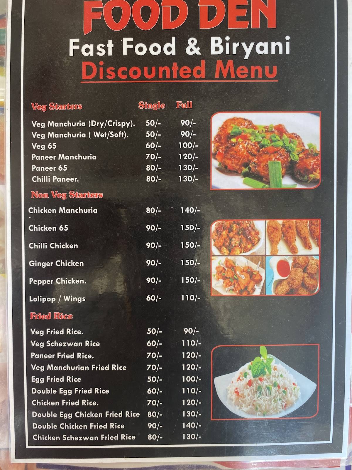 Menu at FOOD'SS DEN, Hyderabad, Shiva Shankar Colony