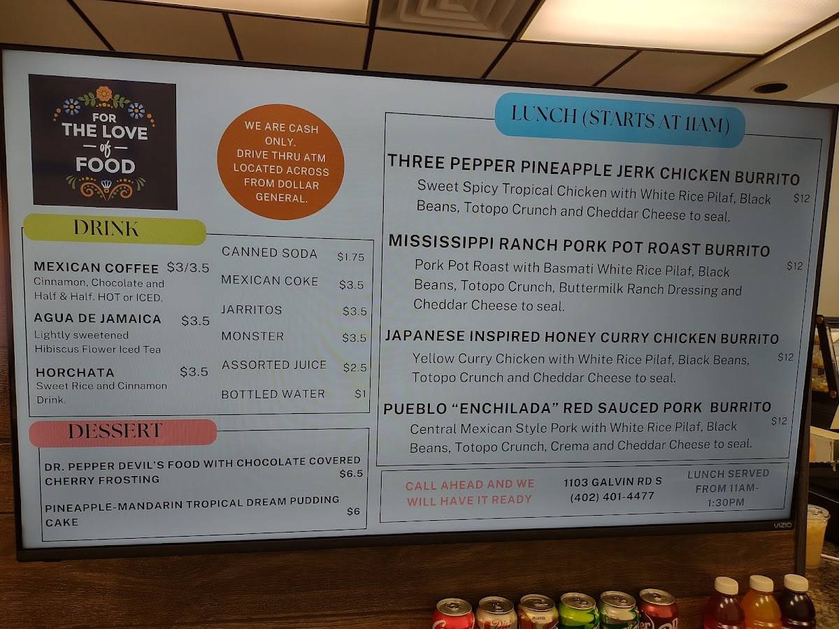 Menu at For the Love of Food Café restaurant, Bellevue, Galvin Rd S Suite L