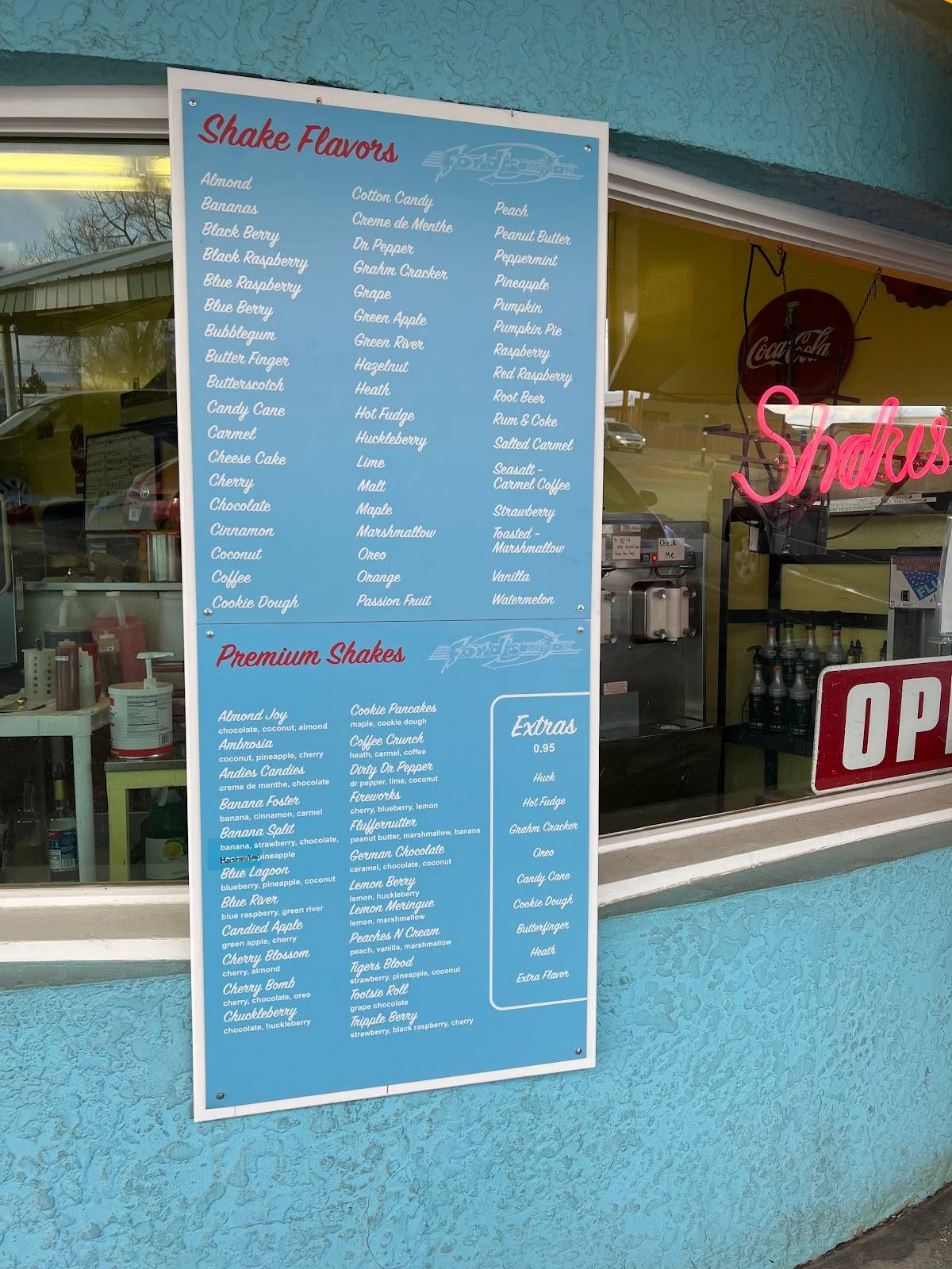 Menu at Ford's Drive-In restaurant, Great Falls