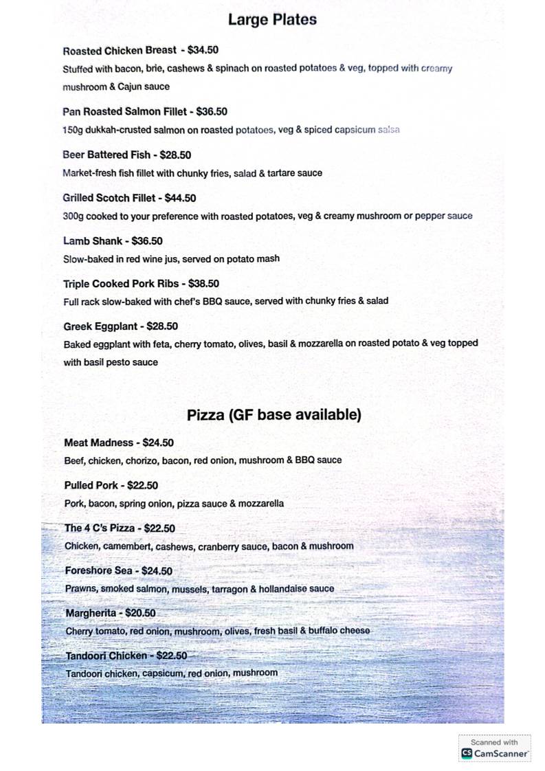 Menu at Foreshore Indian & European Restaurant-Bar-Cafe, Auckland, 251 ...