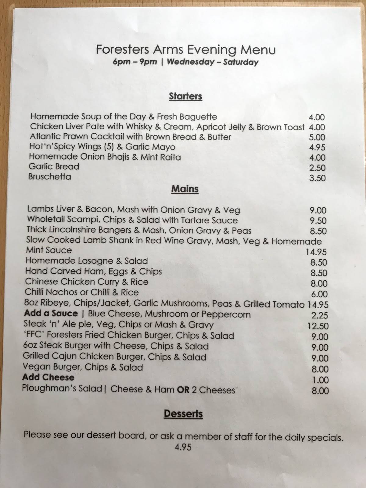 Menu at Foresters Arms pub & bar, Horsmonden
