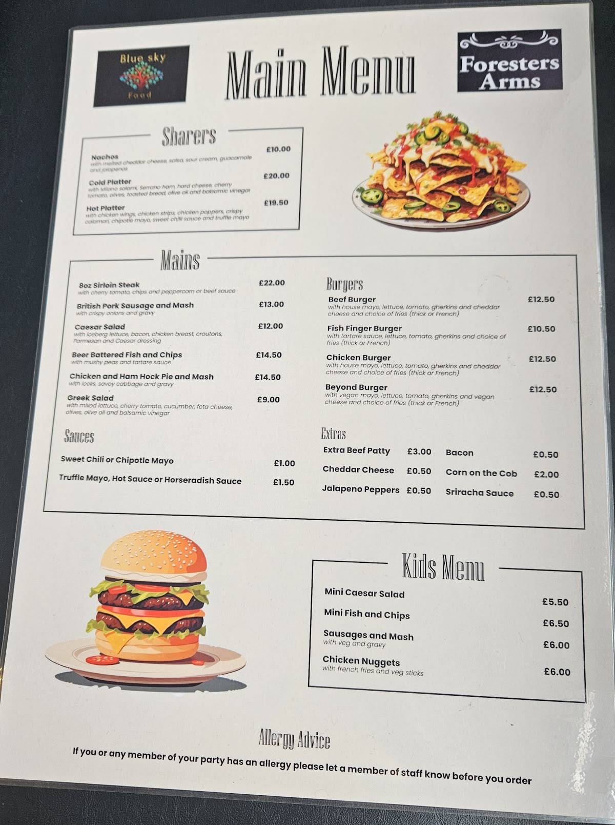 Menu at Foresters Arms pub & bar, Warwick
