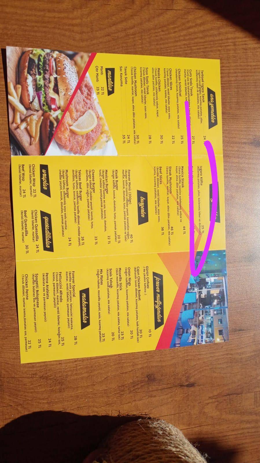 Menu at Forever Cafe Restorant, Istanbul