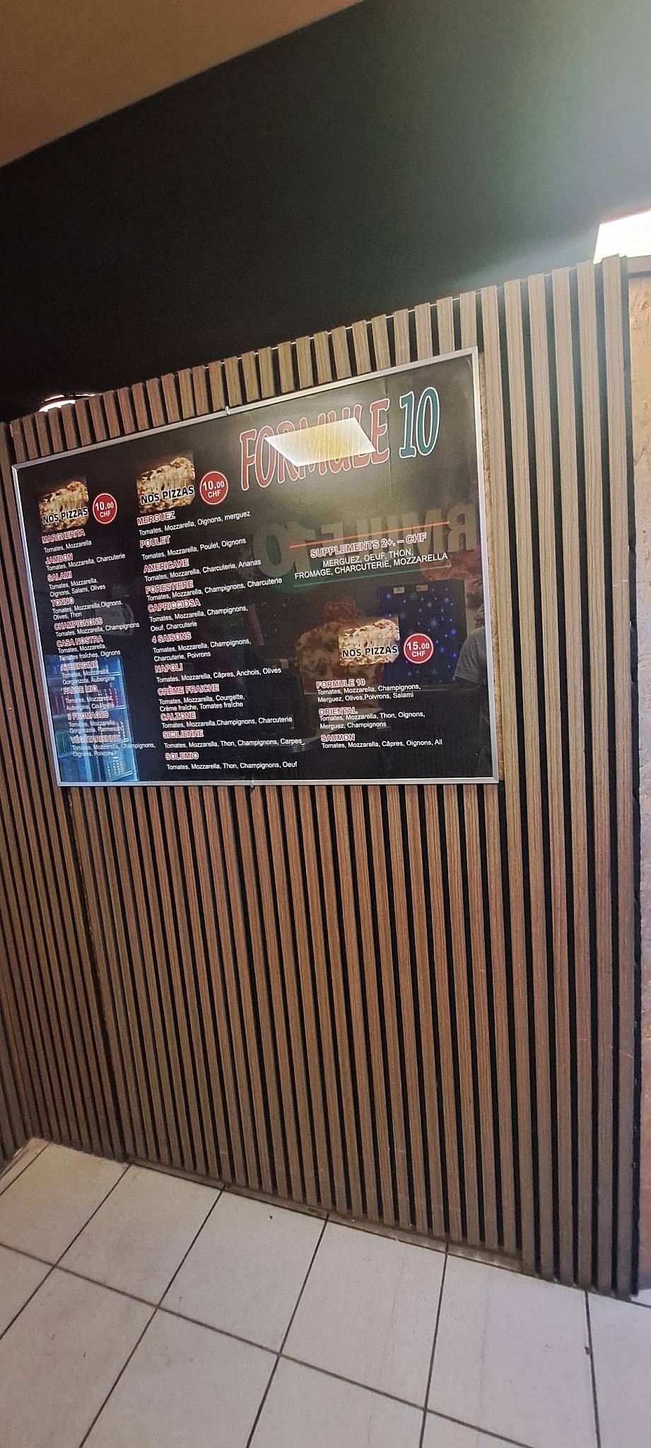 Menu at Formule 10, Geneva