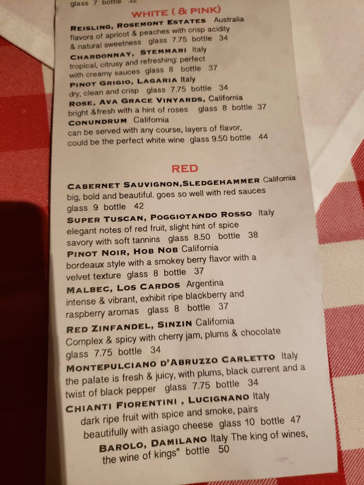 Menu at Pinocchios Fort Collins restaurant, Fort Collins