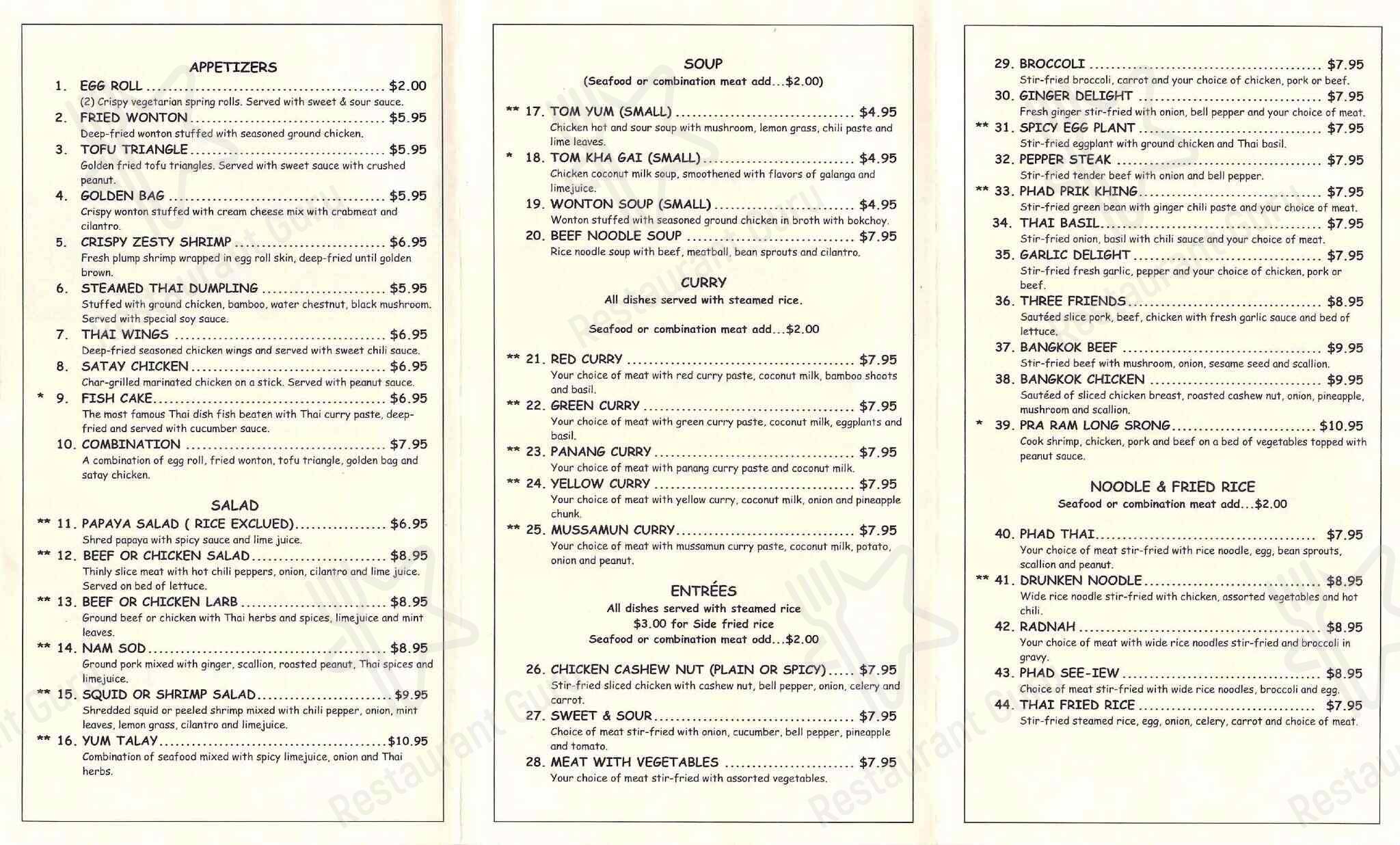 Menu at Thai Chef restaurant, Fort Walton Beach